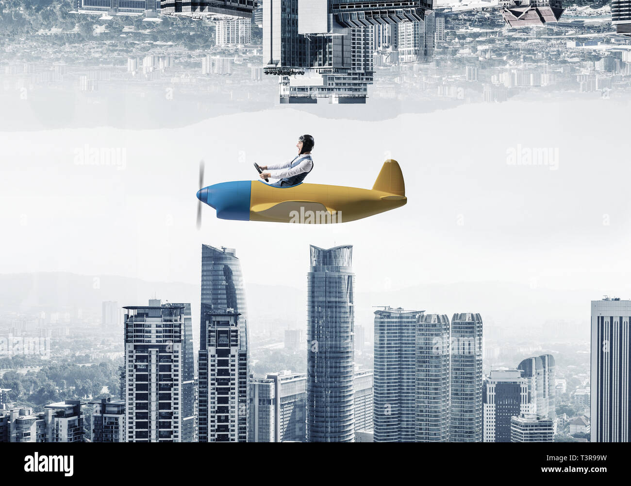 Aircraft pilot in leather helmet sitting in cabin Stock Photo - Alamy