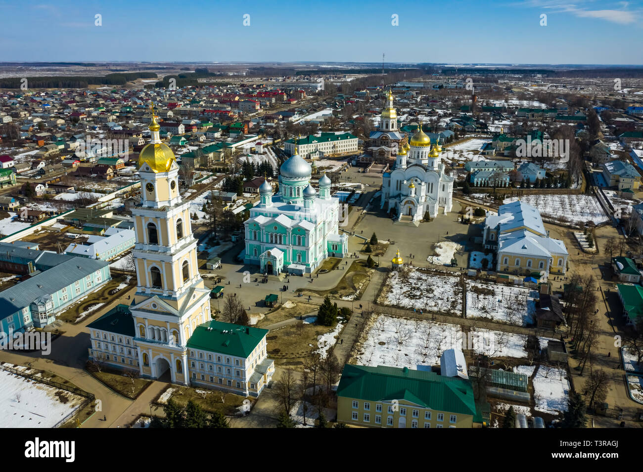 Holy Trinity Seraphim Diveevo monastery in Diveevo in Russia. Top view ...