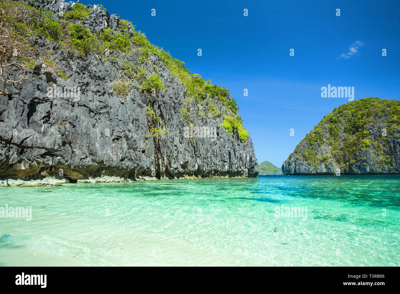 Beautiful tropical blue lagoon. Scenic landscape with sea bay and ...