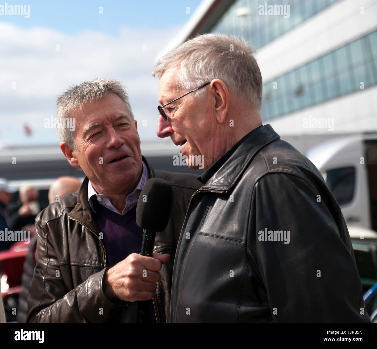 Tiff Needell interviewing Steve Neal, at the 2019 Silverstone Classic ...