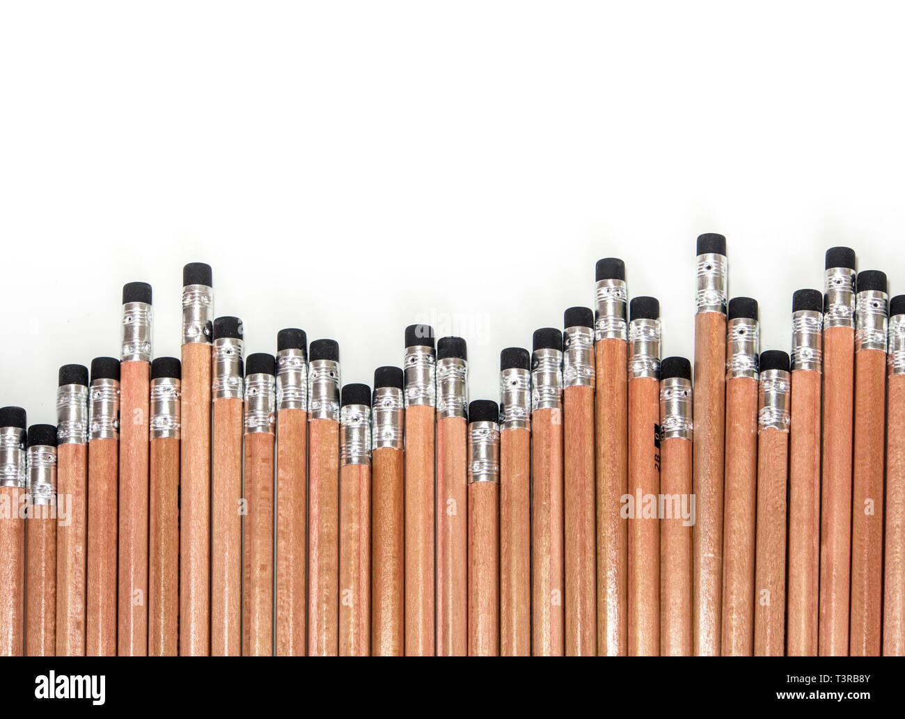 Sorted in a neatly organized pencil and eraser at the end Stock Photo ...