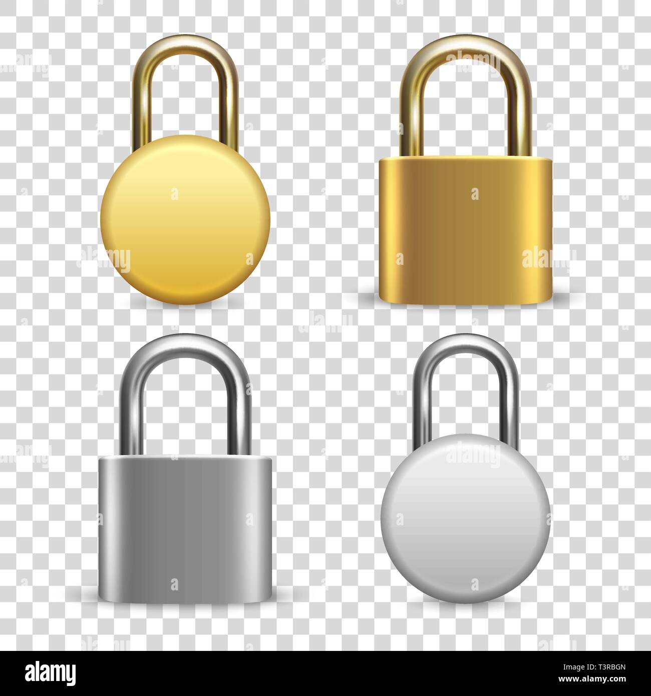 Vector 3d Realistic Closed Metal Golden and Silver Padlock Icon Set ...