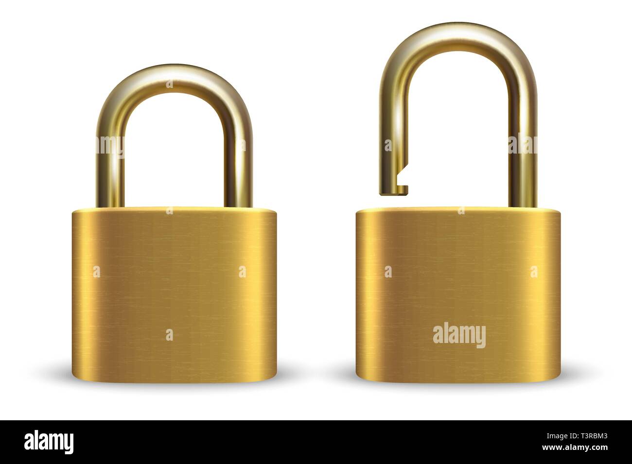 Vector 3d Realistic Closed and Opened Metal Golden Padlock Icon Set ...