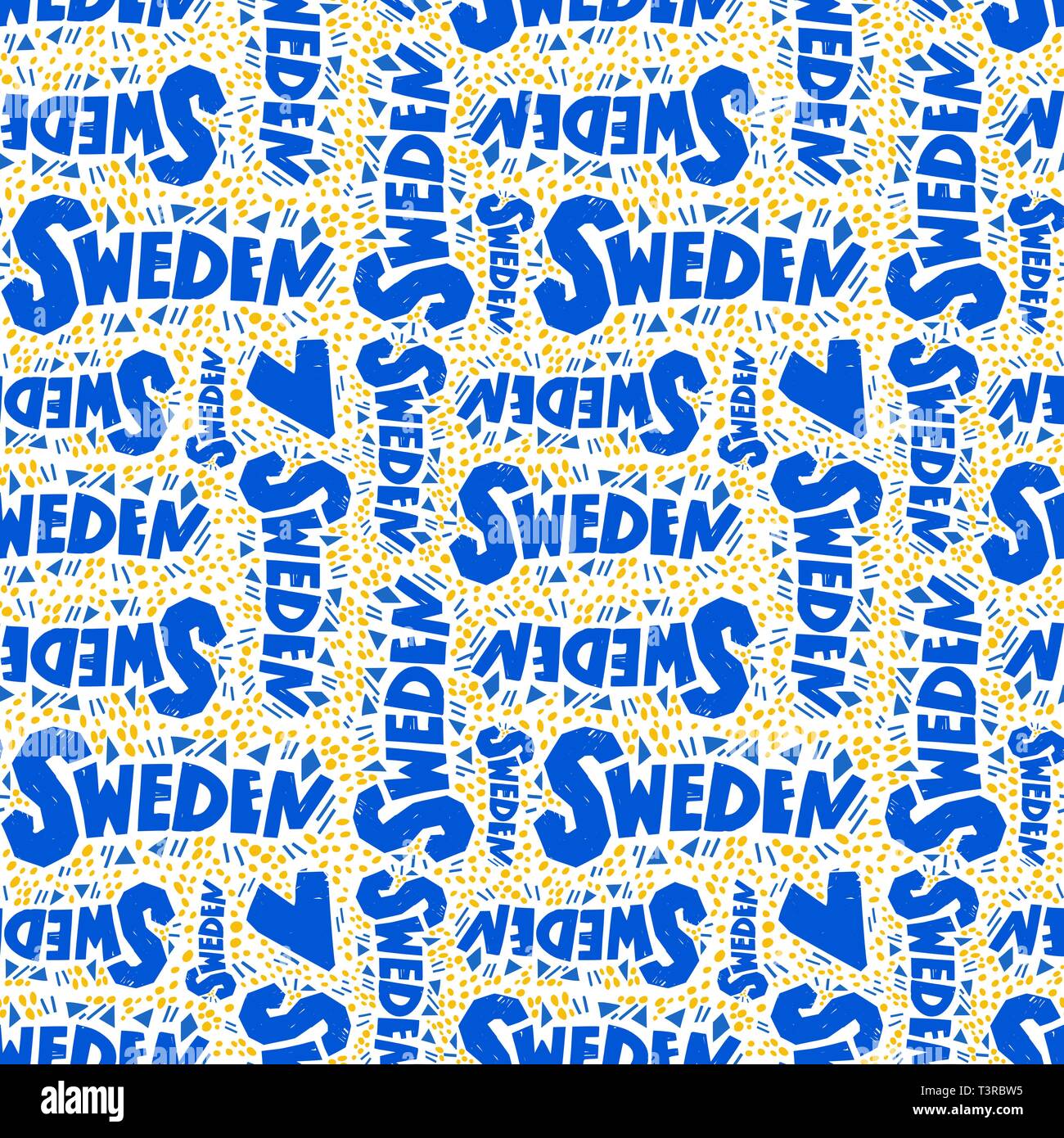 Pattern with Sweden lettering. Background with abstract objects and ...