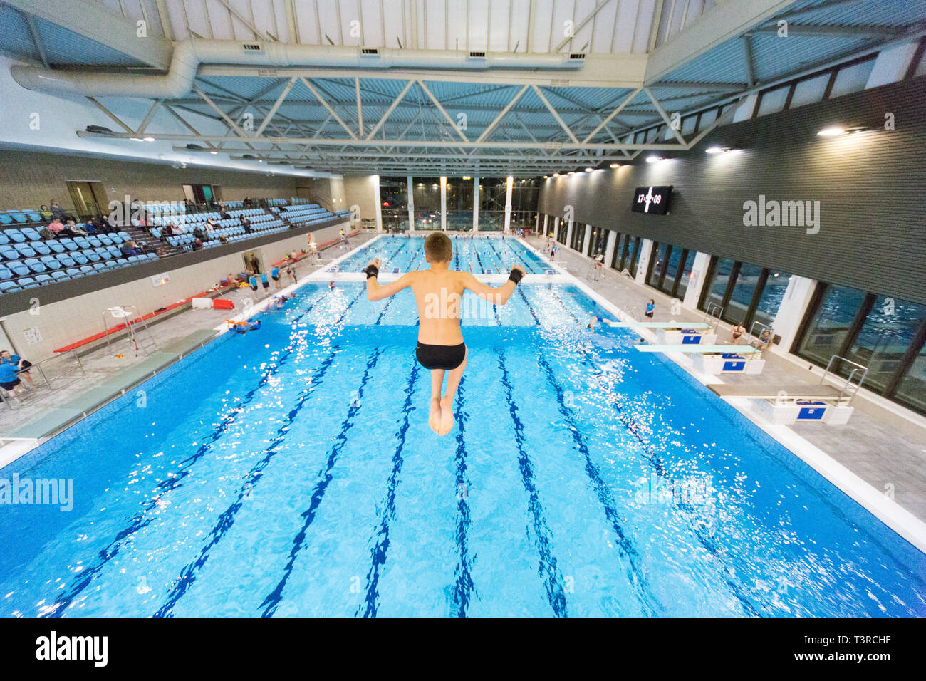 Indoor Swimming Pool With Diving Board High Resolution Stock ...
