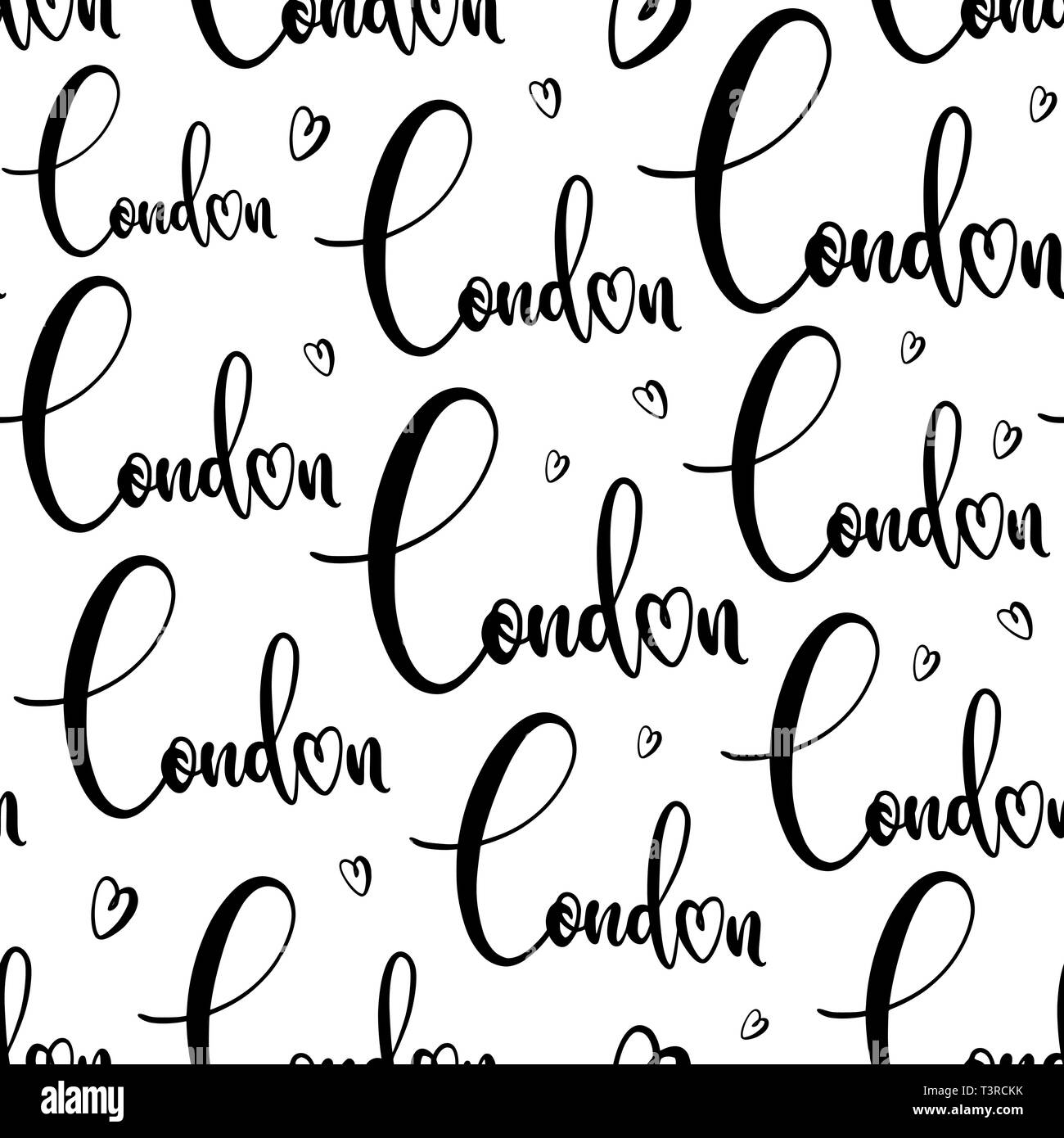 Handlettering London pattern. Seamless pattern with name of city. Ink ...