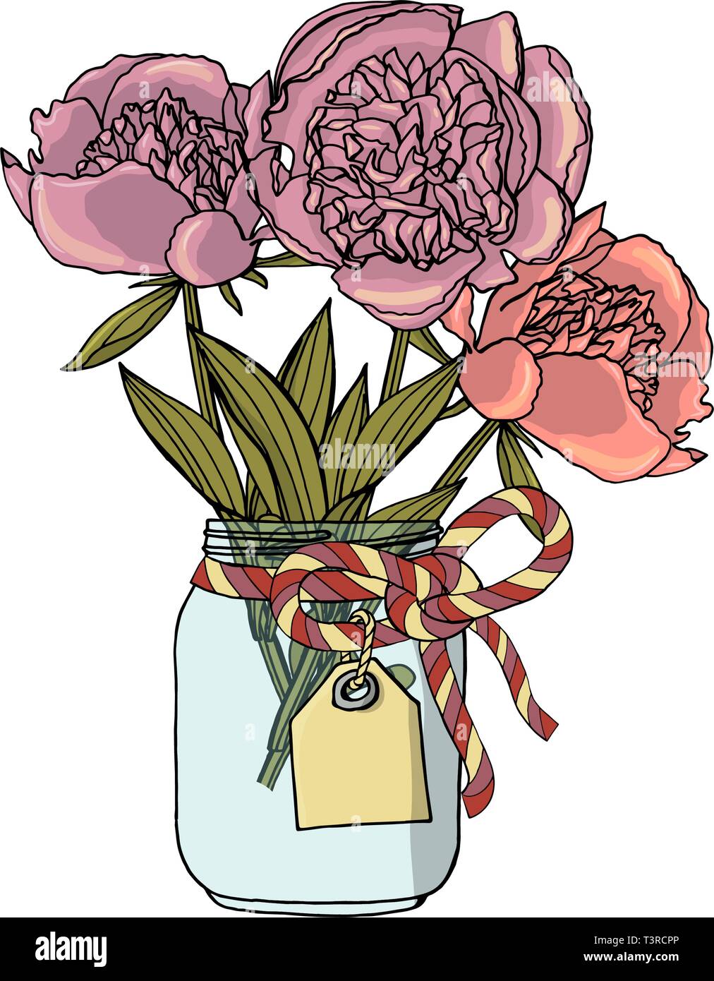 Hand drawn doodle style bouquets of peony flowers Stock Vector Image ...