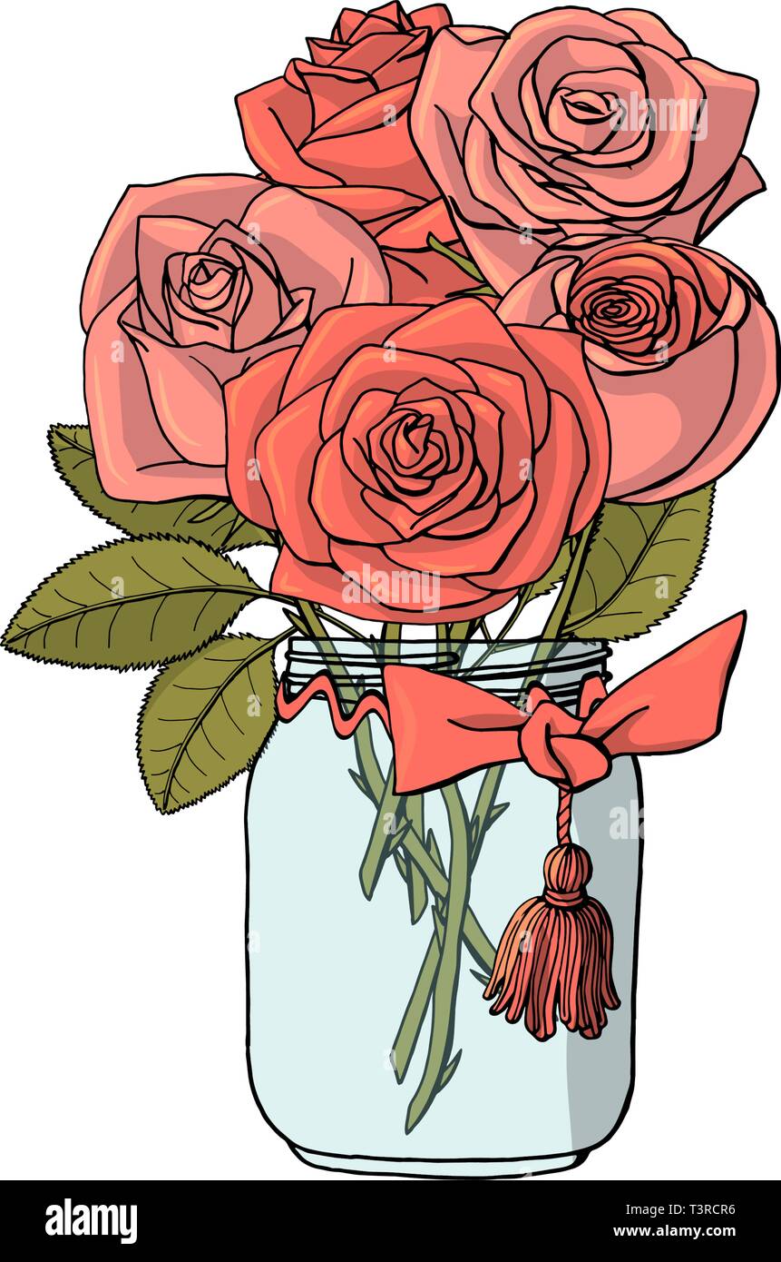 Hand drawn doodle style bouquets of rose flowers Stock Vector Image ...