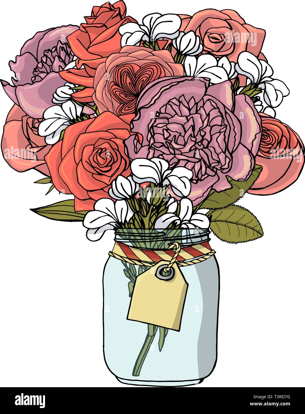 Hand drawn doodle style bouquets of different flowers isolated Stock ...