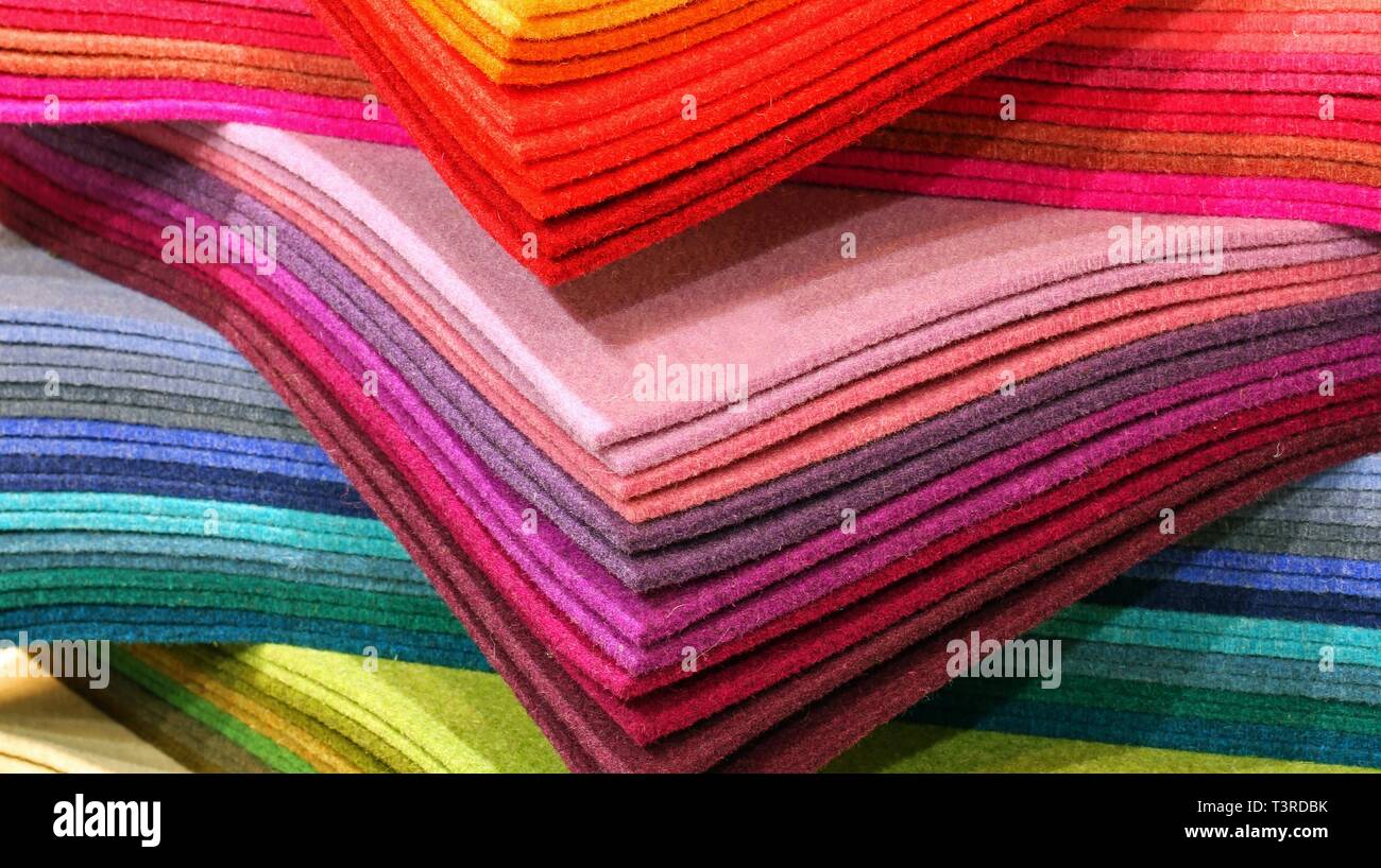 pieces of colored felt on sale in the haberdashery shop. Felt panels ...