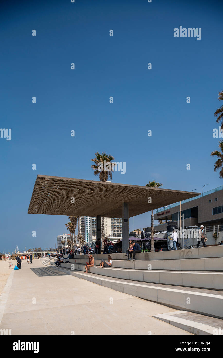 Israel, Tel Aviv-Yafo - 22 March 2019: The new Tayelet - Central Beach ...