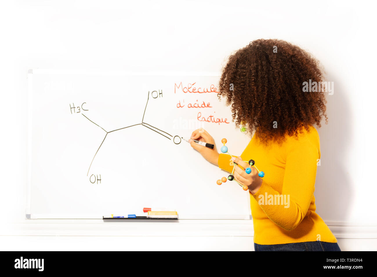 Smart young student girl draw molecule from model Stock Photo - Alamy
