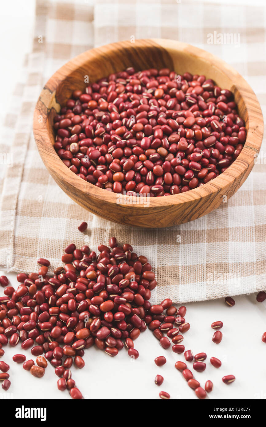 Red adzuki beans in wooden bowl Stock Photo - Alamy