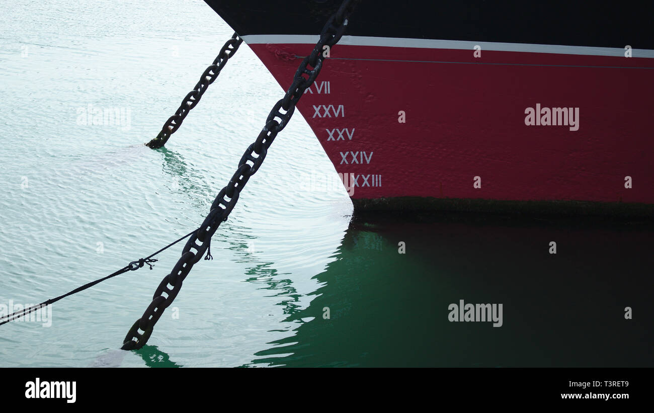 Bottom of ship's hull anchored Stock Photo - Alamy