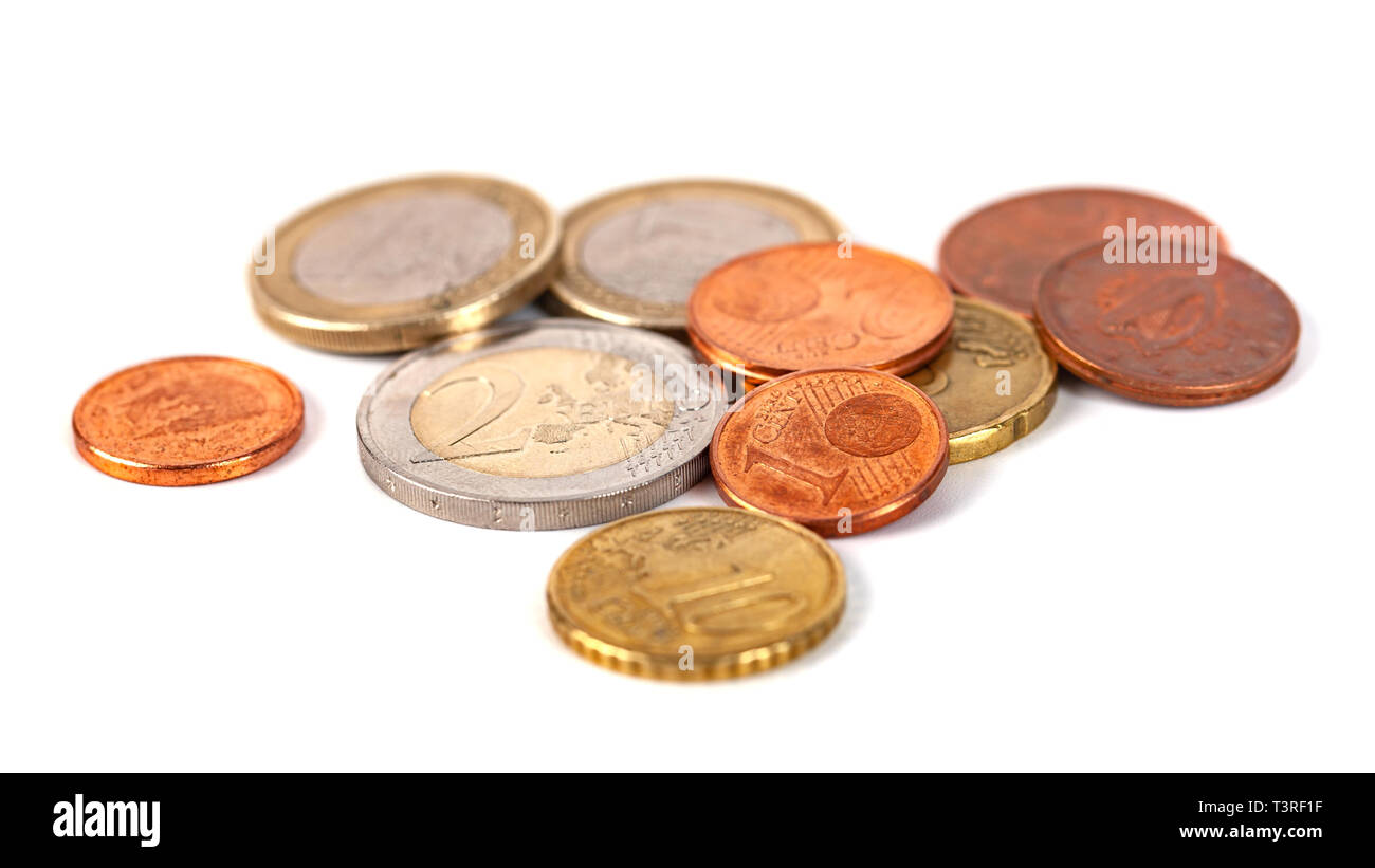 Pile of Euro coins isolated on white background, money Stock Photo - Alamy