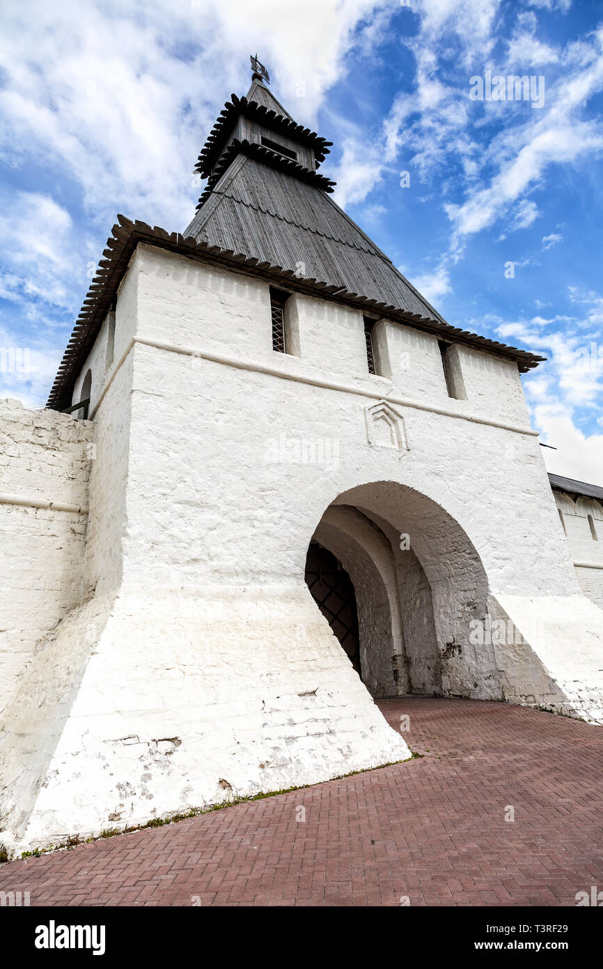 White stone tower with wooden roof in Kazan Kremlin, Tatarstan, Russia ...