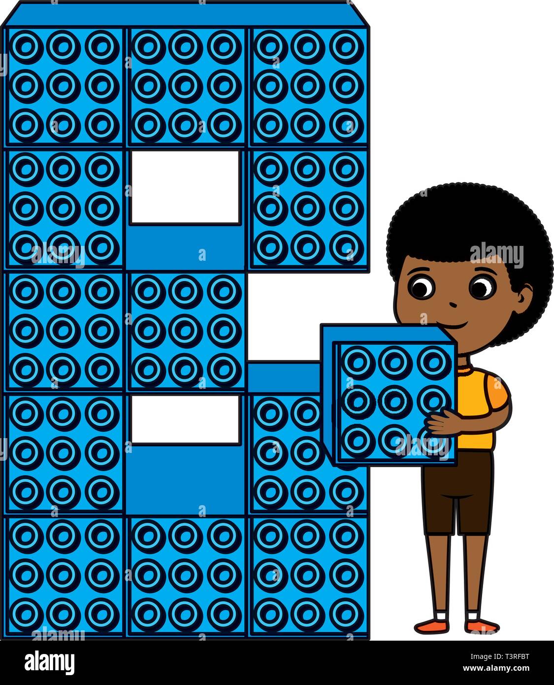 little black boy with number eight and toy pieces Stock Vector Image ...