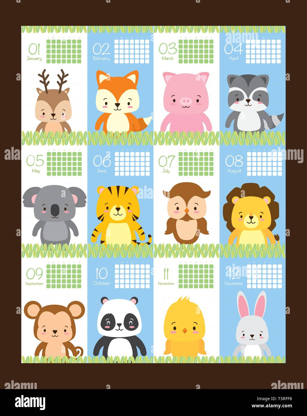 cute animals calendar Stock Vector Image & Art - Alamy