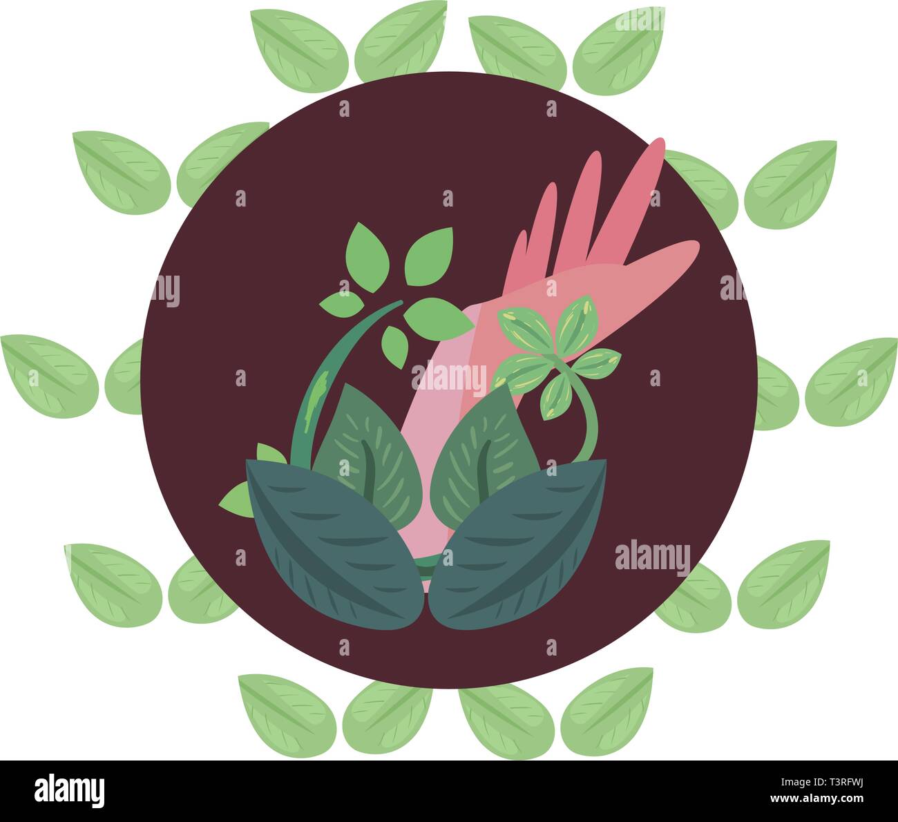 hand branch leaves ecology earth day vector illustration Stock Vector ...