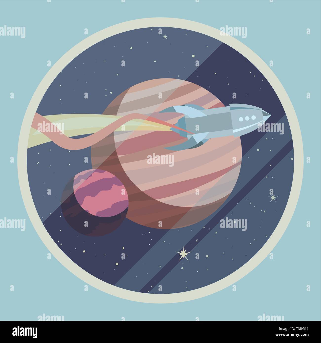 rocket spaceship cosmos planets cartoon vector illustration Stock ...