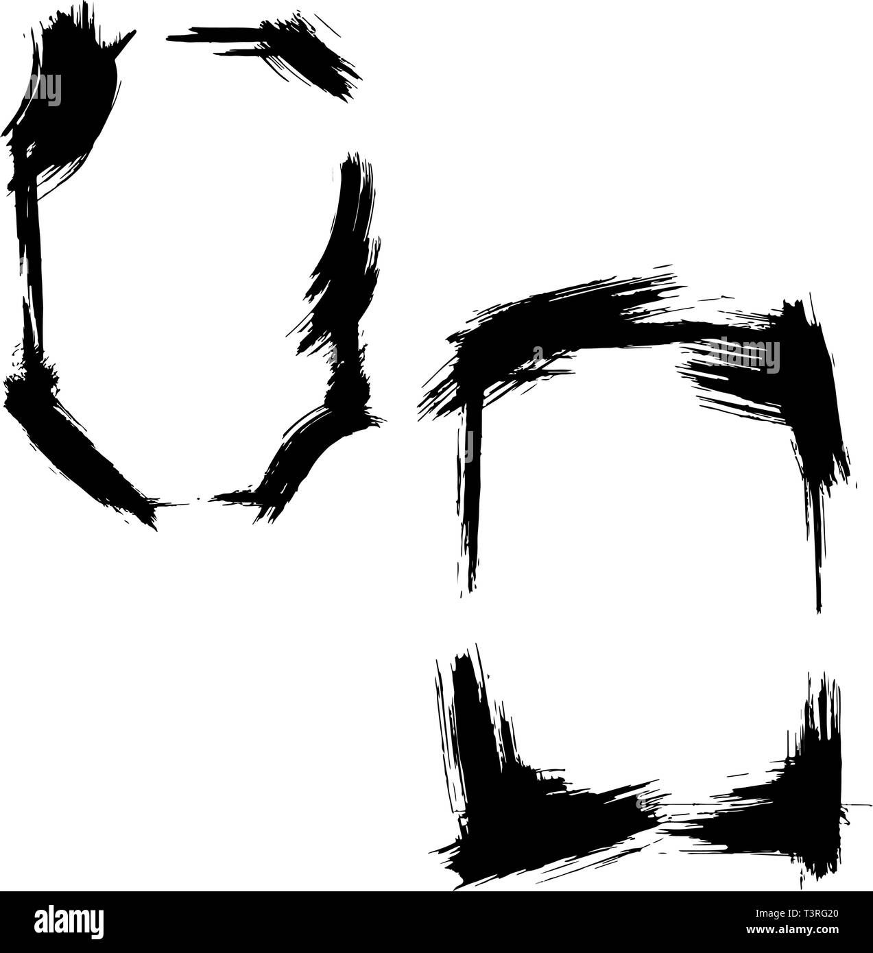 Vector Dry brush frames. Hand drawn artistic frames. Black and white ...