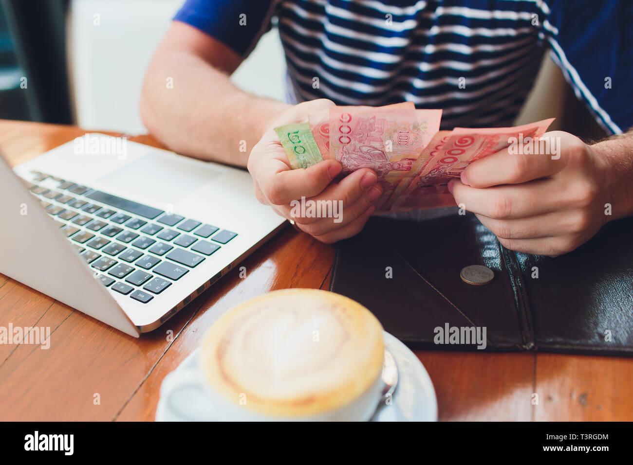 man paying bill in cafe. He putting money. Busy man having lunch in ...