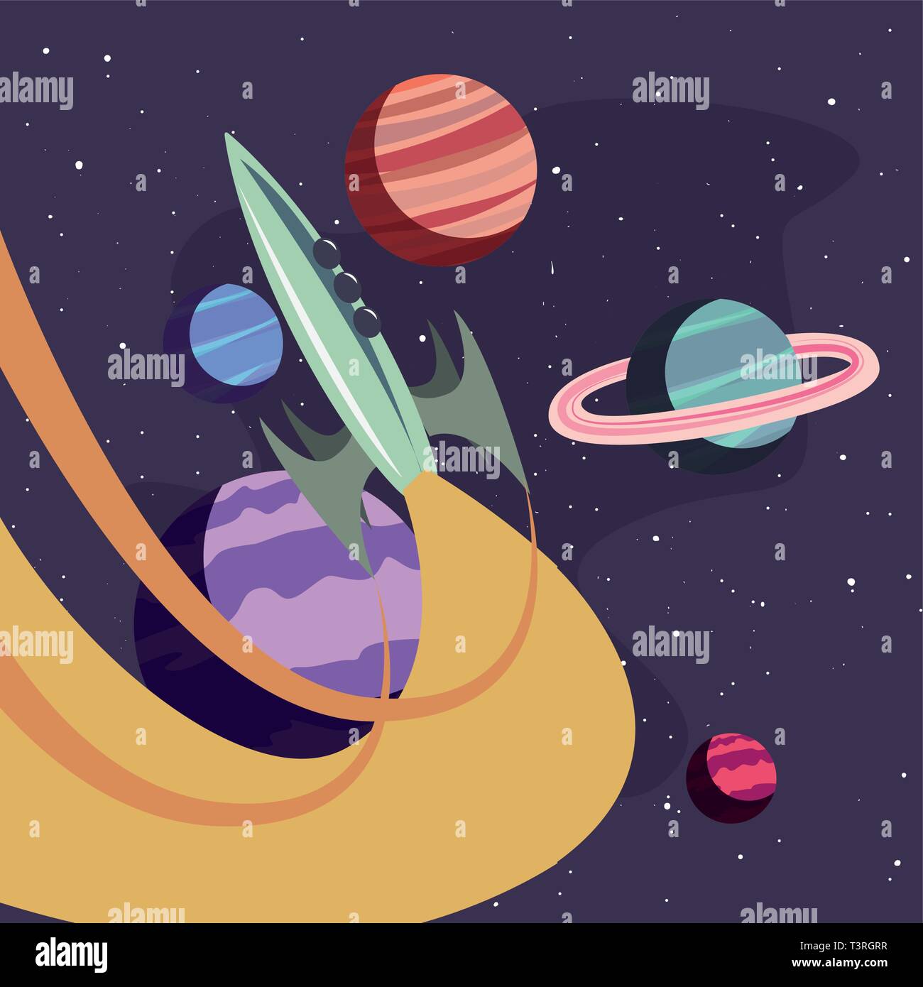rocket planets mission explore galaxy vector illustration Stock Vector ...