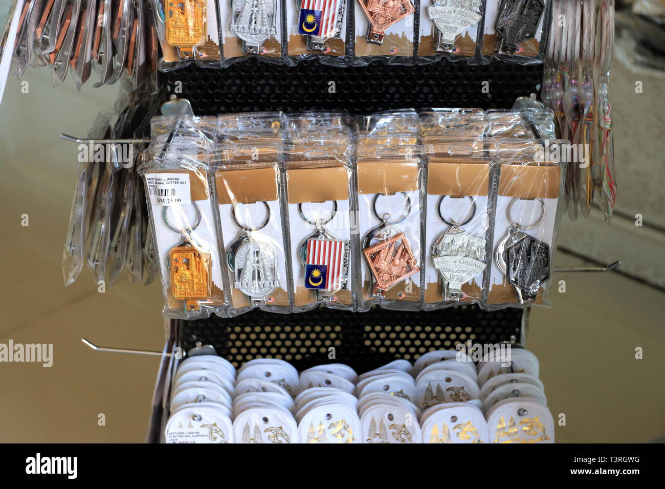 Malaysian key rings and souvenirs on display for sale at Putra Mosque ...