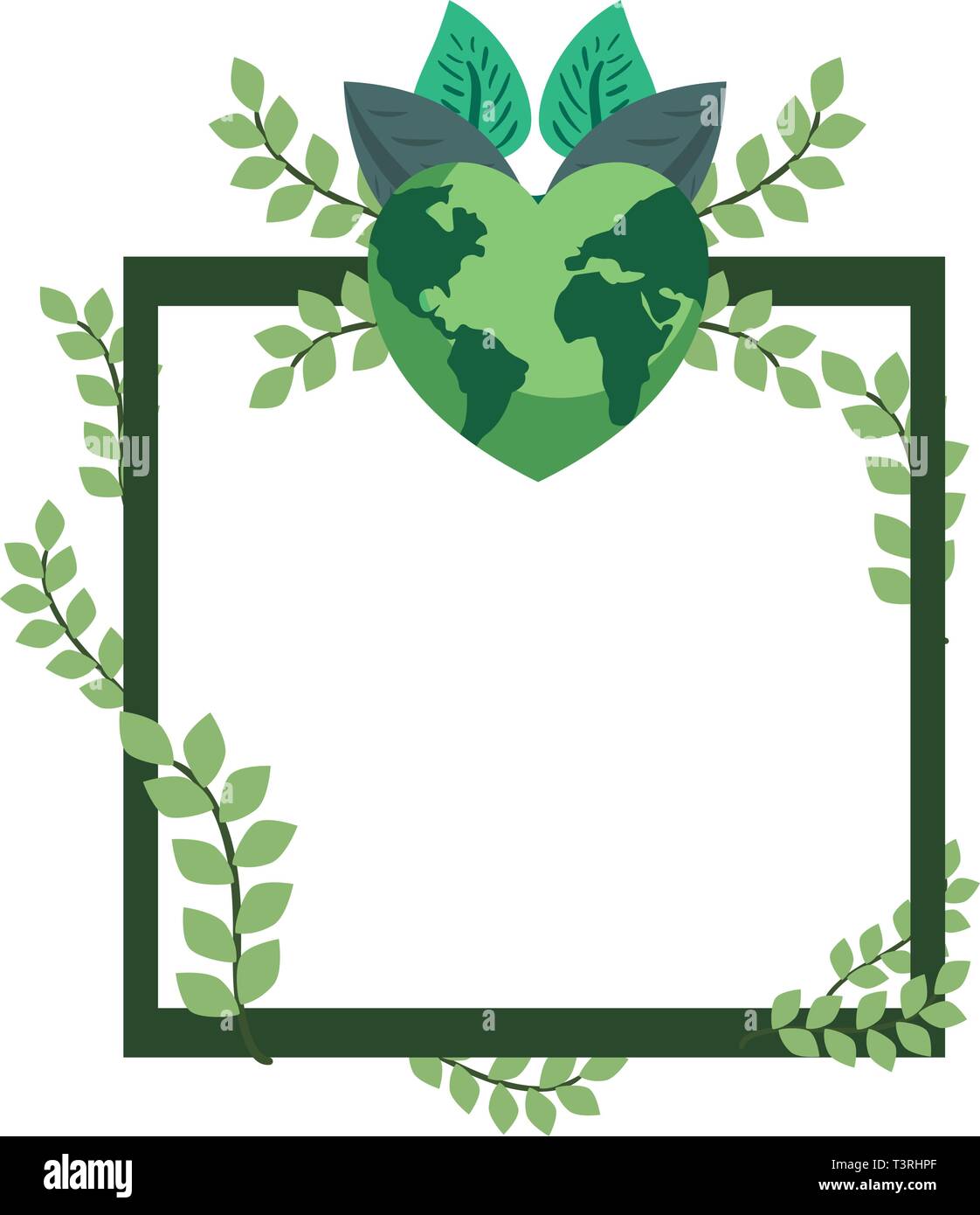 world shaped a heart branches frame leaves earth day vector ...