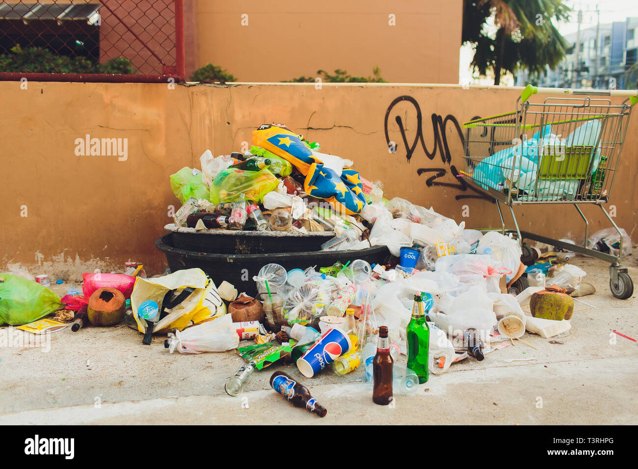 PHUKET, THAILAND - March 2, 2019: Waste from plastic bottles in garbage ...