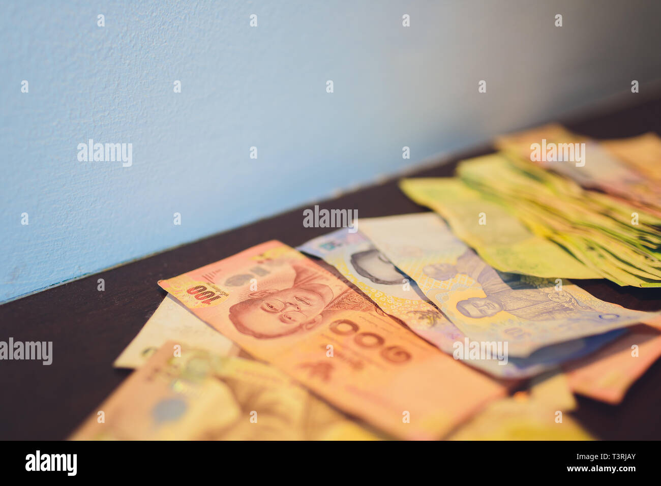 Close up Thai money note using as background stacking, Business concept ...