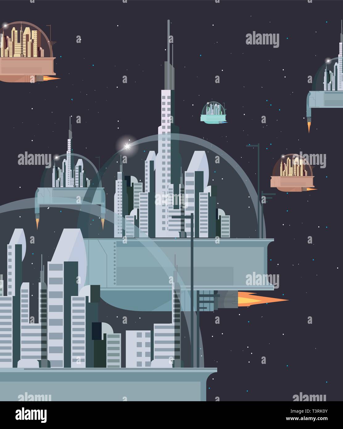 futuristic city outer galaxy exploration vector illustration Stock ...