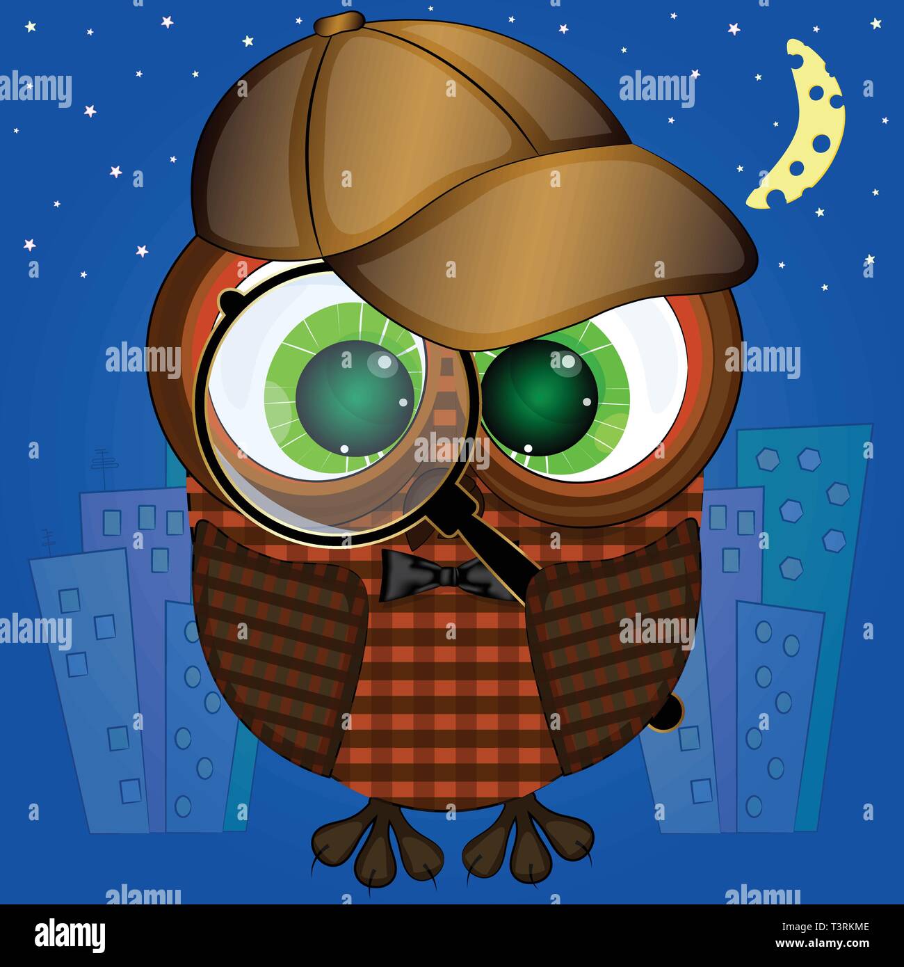 detective owl with a magnifying glass. vector cartoon illustration ...