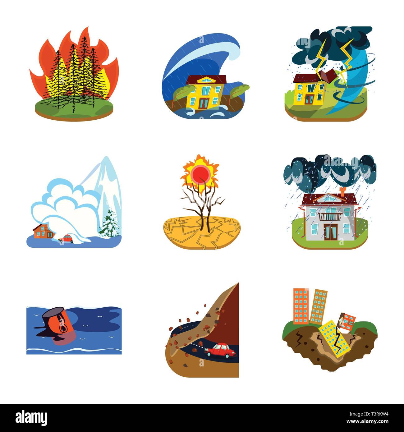 Vector illustration of cataclysm and disaster icon. Set of cataclysm ...