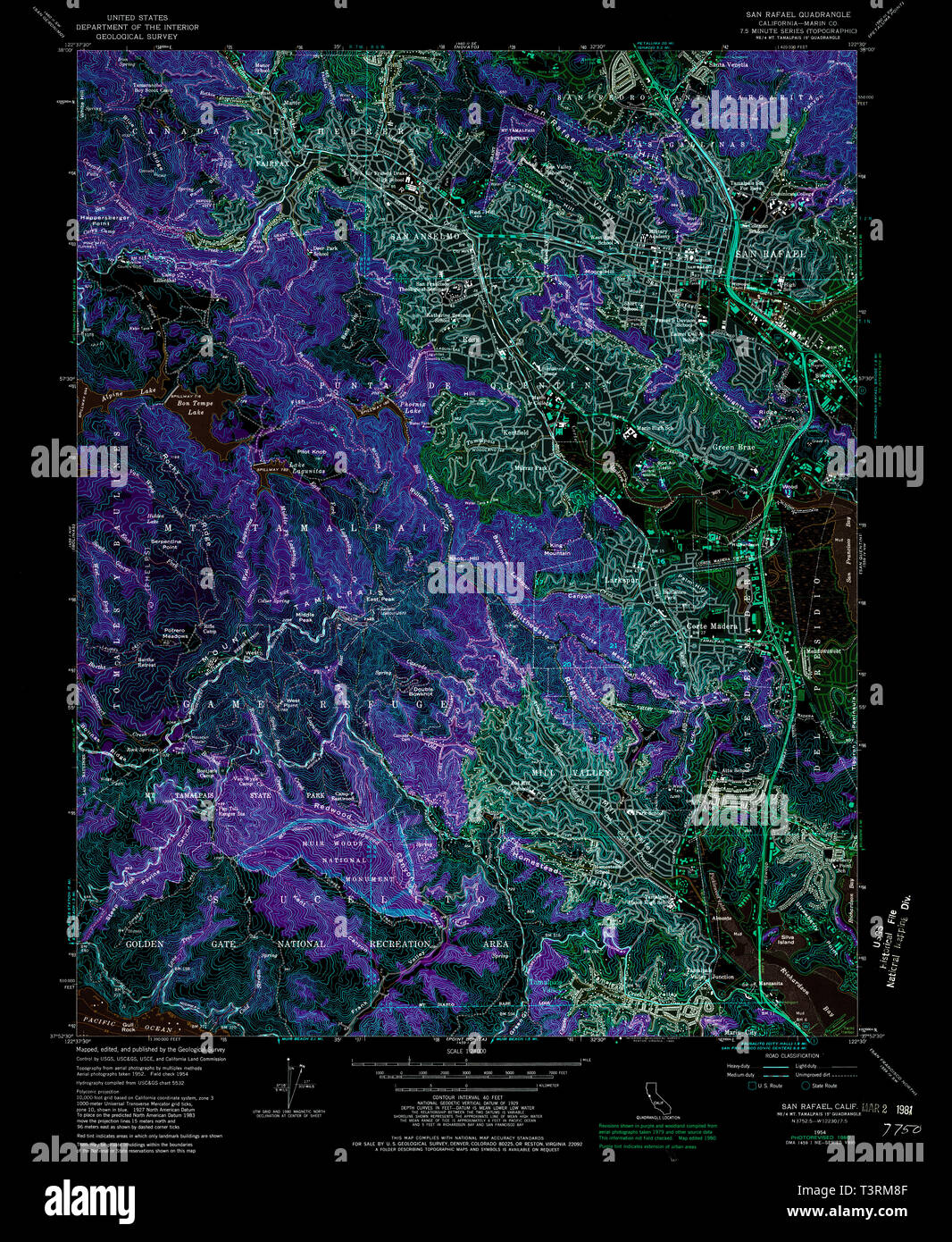 USGS TOPO Map California CA San Rafael 300204 1954 24000 Inverted ...