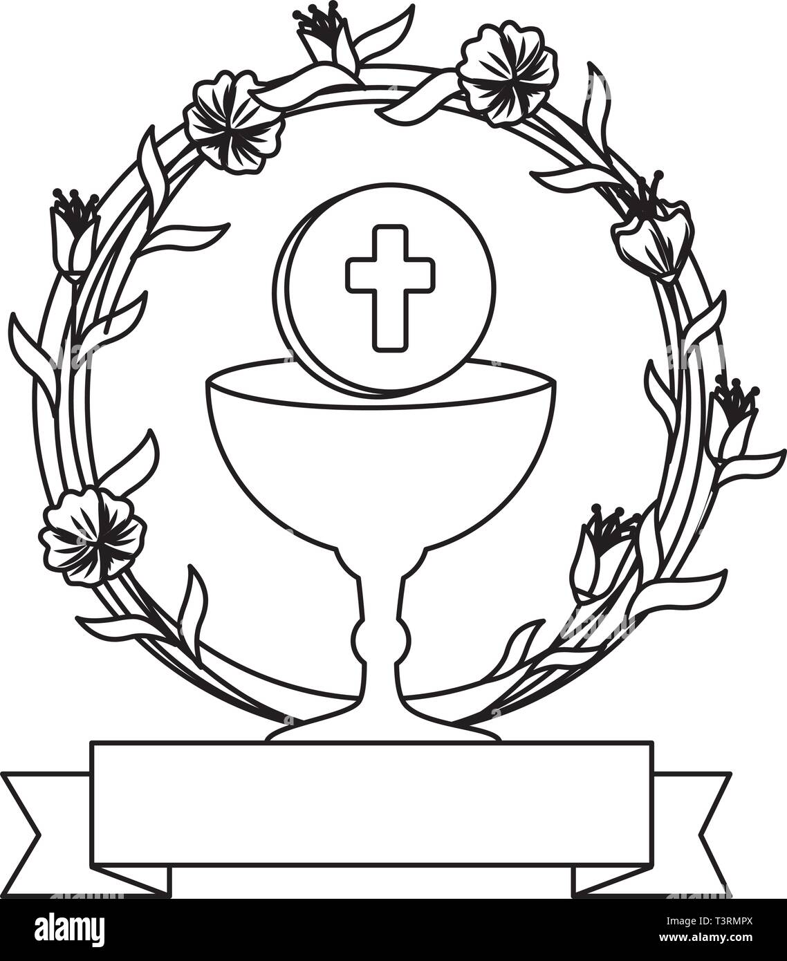 first communion in chalice with floral crown Stock Vector Image & Art ...