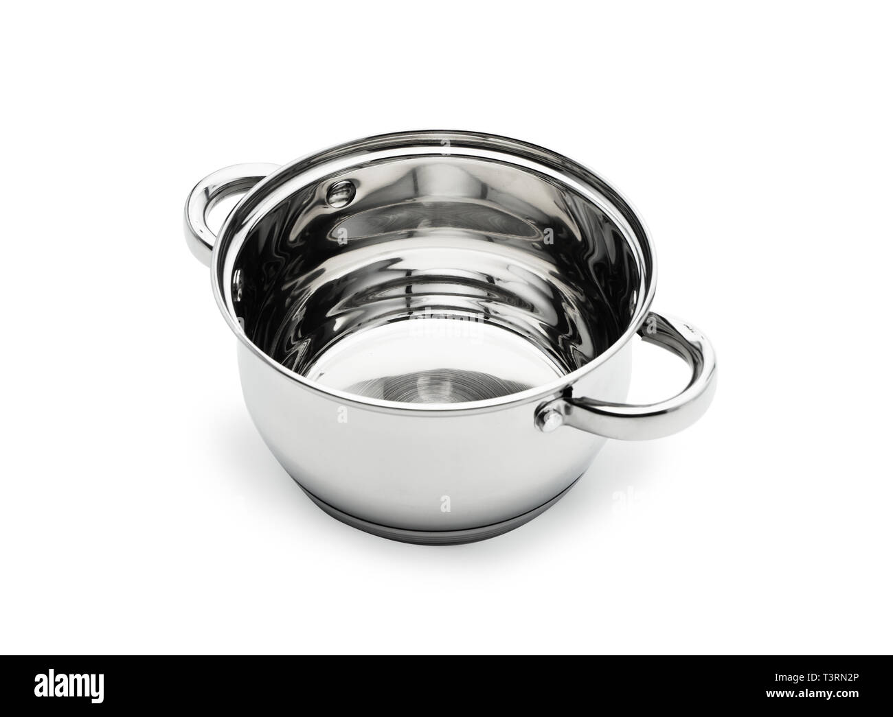 Kitchenware cauldron pot silver chrome-plated metal glass cover isolate ...