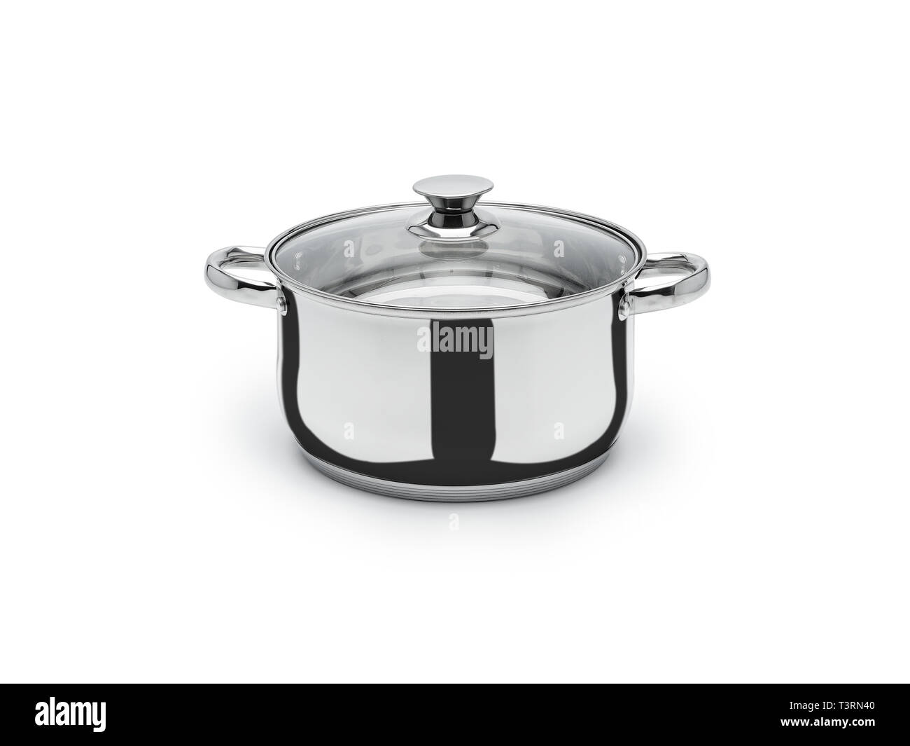 Kitchenware cauldron pot silver chrome-plated metal glass cover isolate ...