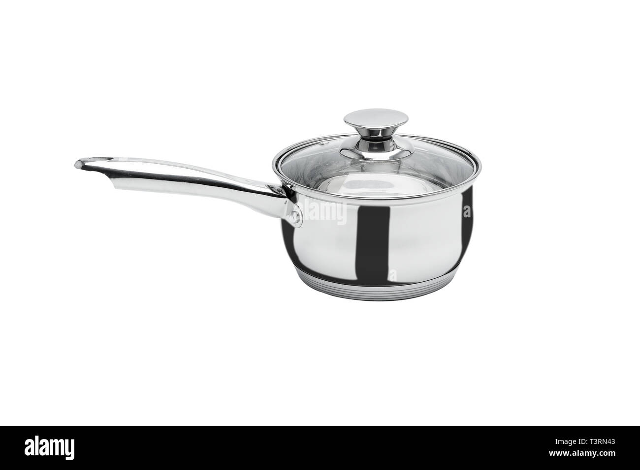 Kitchenware cauldron pot silver chrome-plated metal glass cover isolate ...