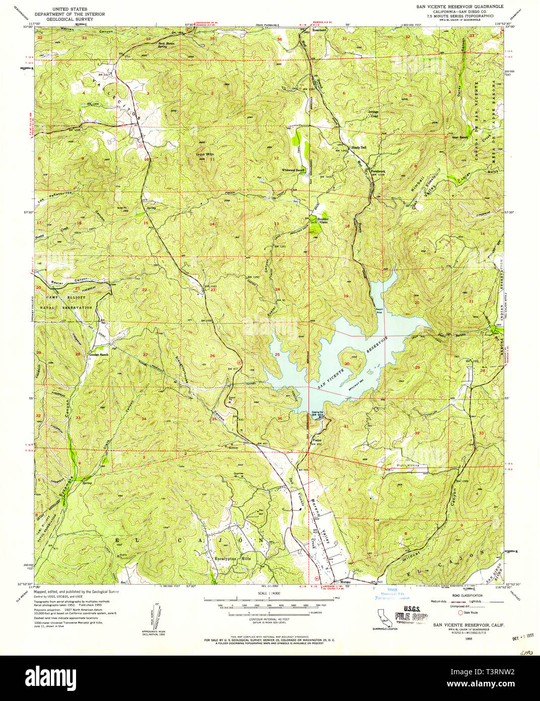 USGS TOPO Map California CA San Vicente Reservoir 300212 1955 24000 ...