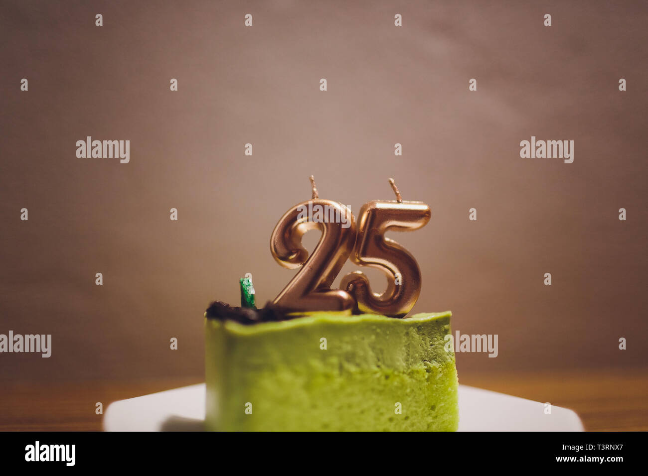 Twenty five years anniversary. Birthday chocolate cake with white ...