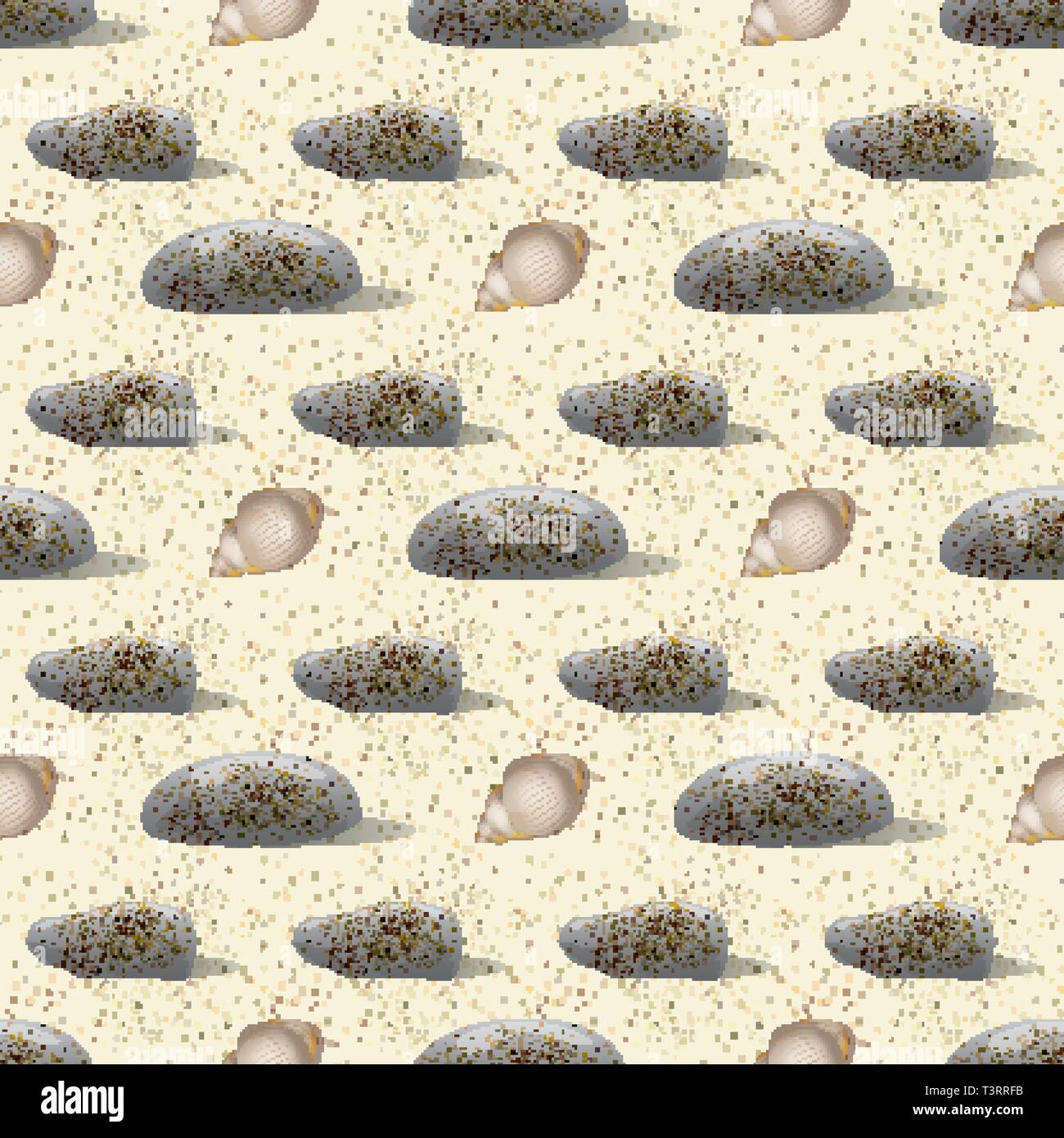 Vector pebbles and shell of hermit crab seamless pattern. Sea print ...