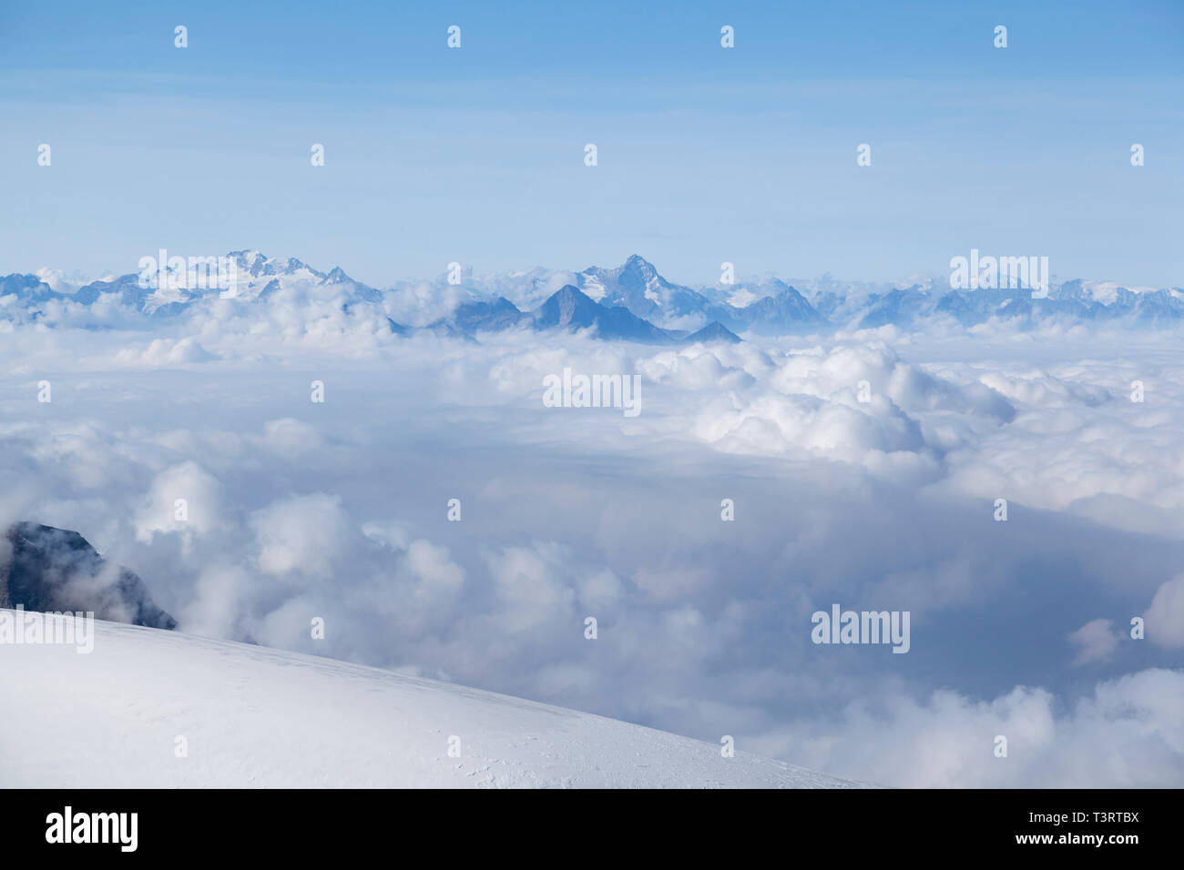 Upper Valais, view from the Cable car terminus at 3820m above the cloud ...