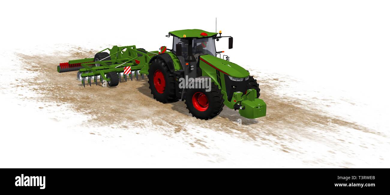 Agricultural farming Tractor with trailer - isolated on white Stock ...