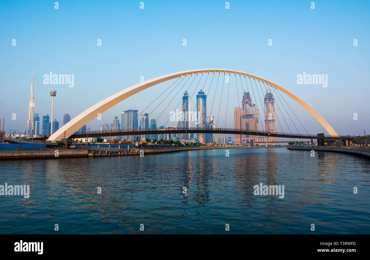 Panoramic view of Dubai from the water canal in the uae Stock Photo - Alamy