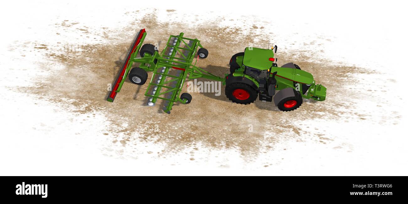 Agricultural farming Tractor with trailer - isolated on white Stock ...