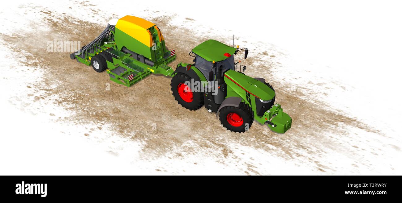 Agricultural farming Tractor with trailer - isolated on white Stock ...