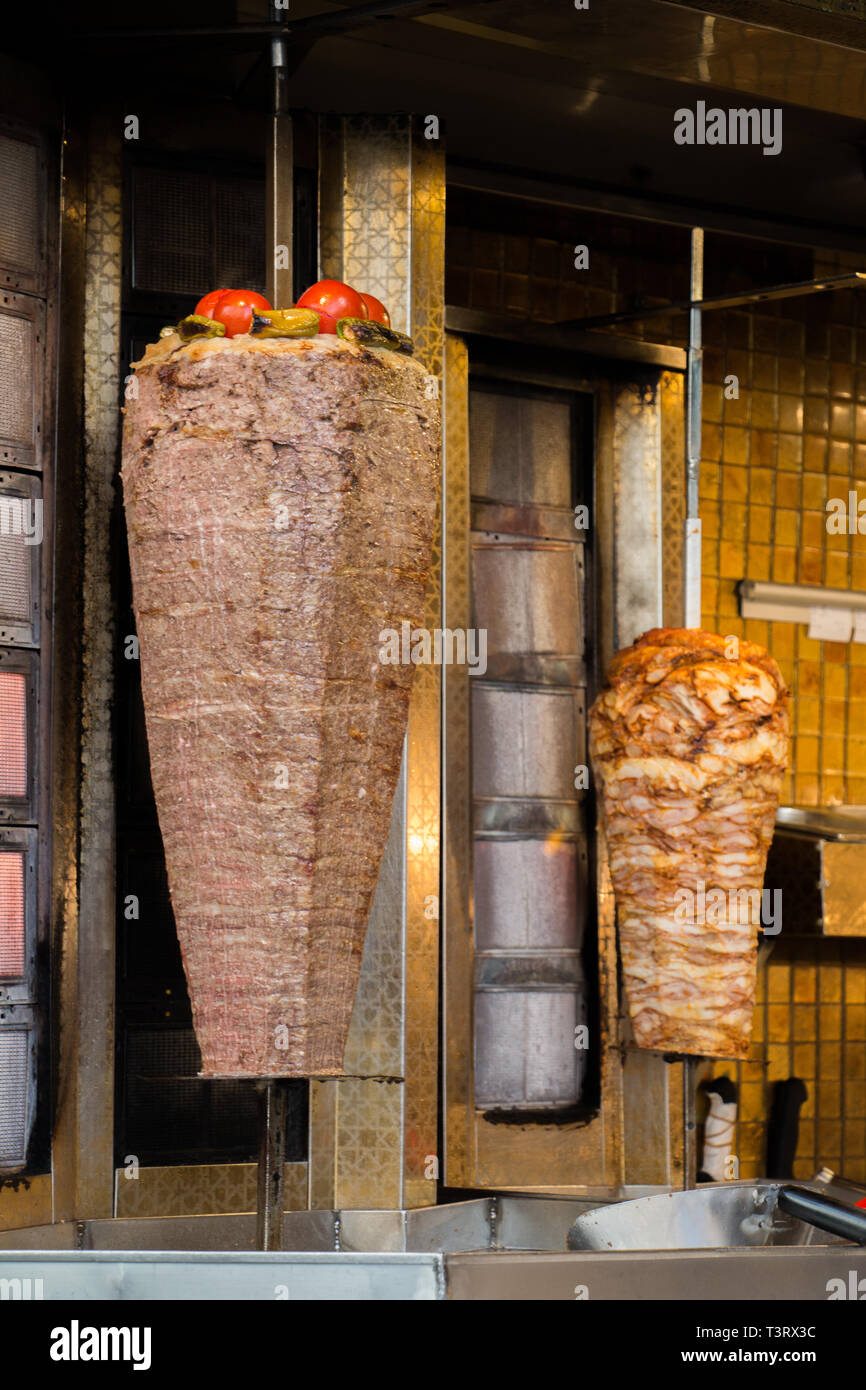 Traditional Turkish Doner Kebab on pole Stock Photo - Alamy