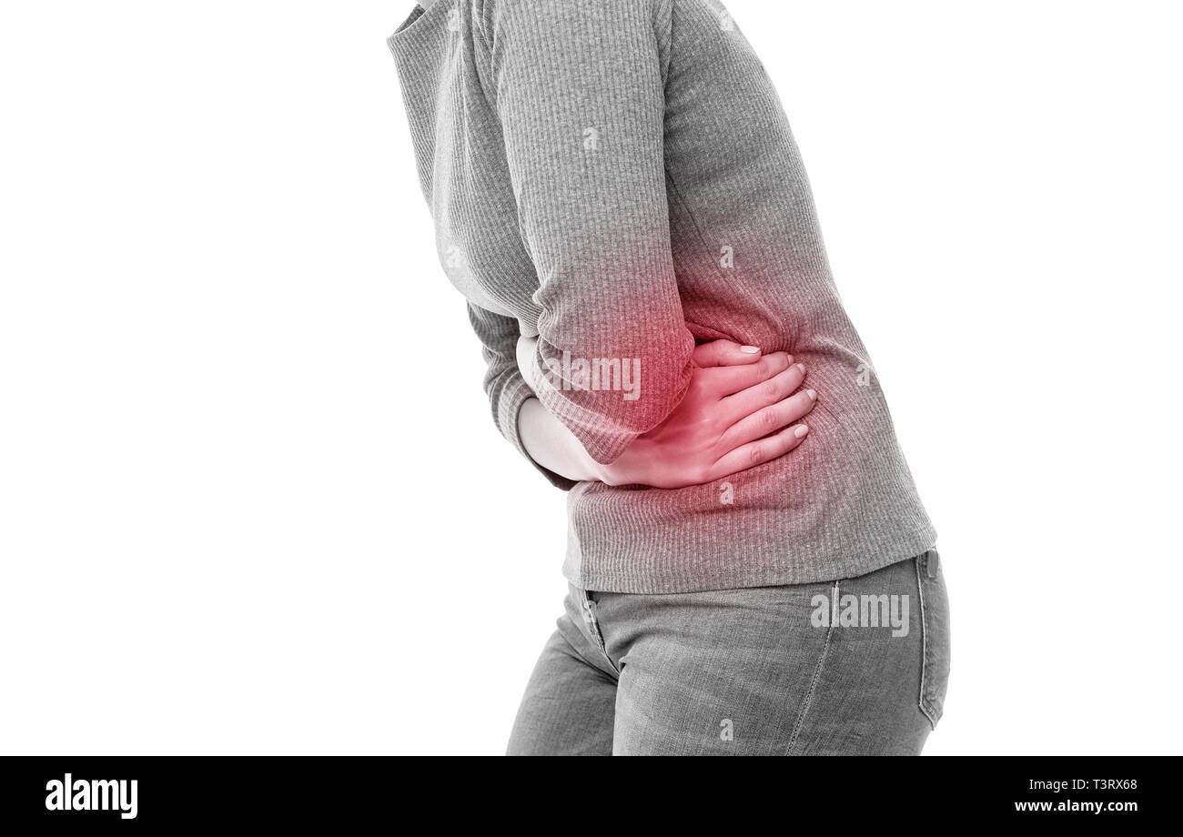 Figure of a woman in pain in the body on a white background Stock Photo ...