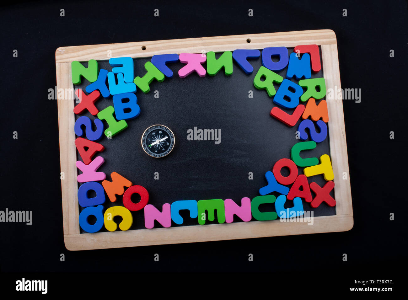 Compass and Colorful Letters of Alphabet made of wood Stock Photo - Alamy